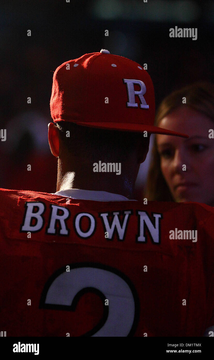 Rutgers wide receiver Tim Brown #2 during an interview after the second ...