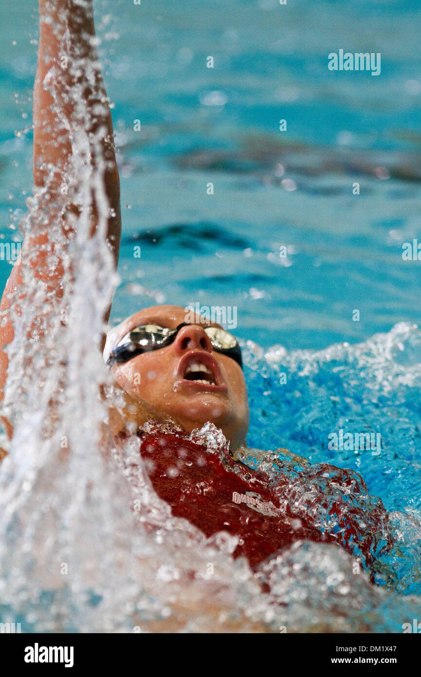 An Ohio State swimmer glides through the water in the 200-yard ...