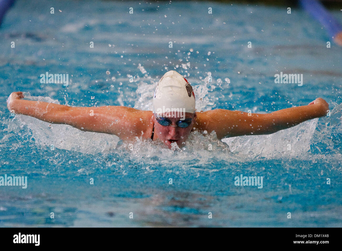 An Ohio State swimmer competes in the 200-yard butterfly event during ...