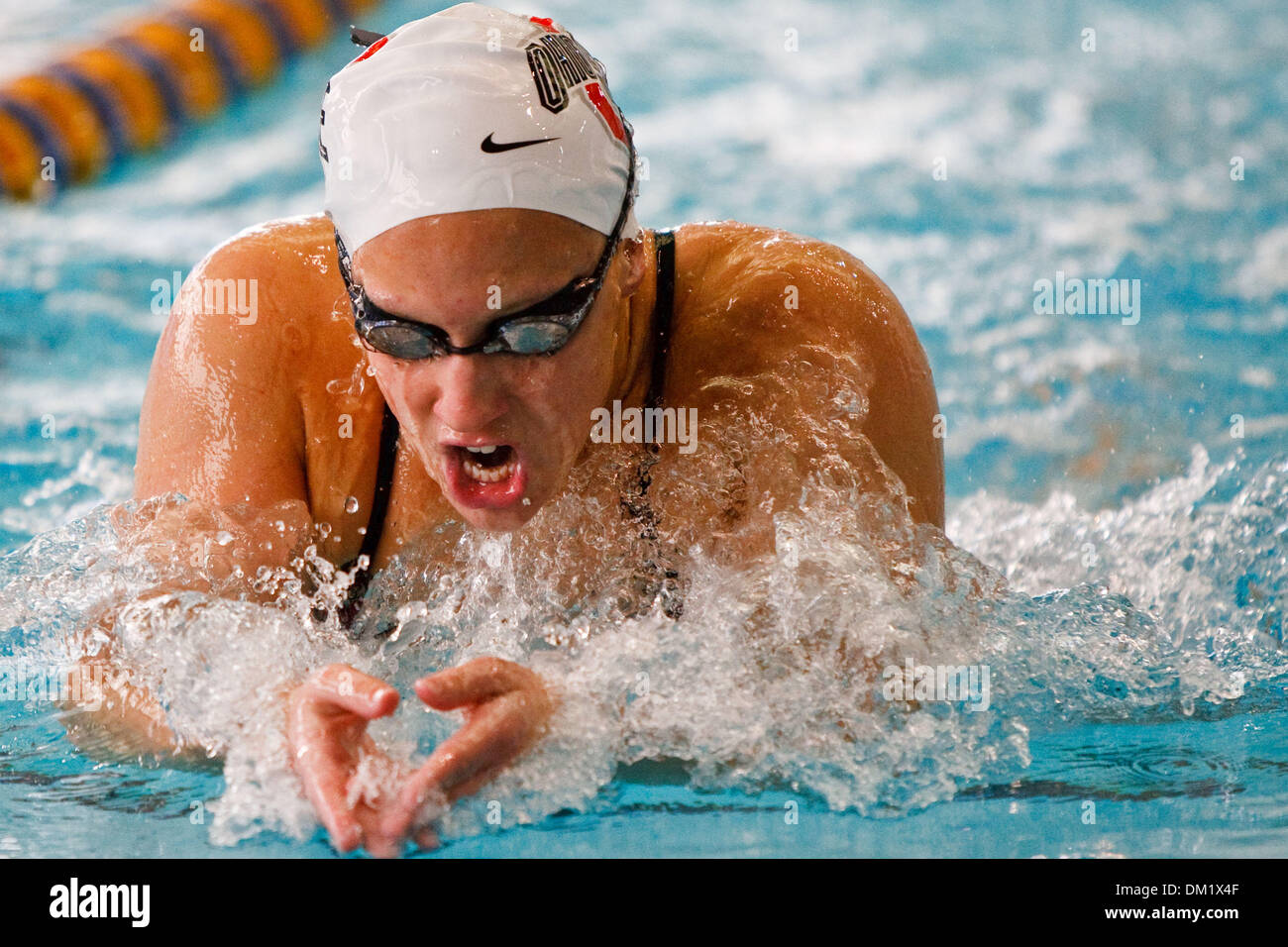 An Ohio State swimmer competes in the 200-yard breaststroke event ...