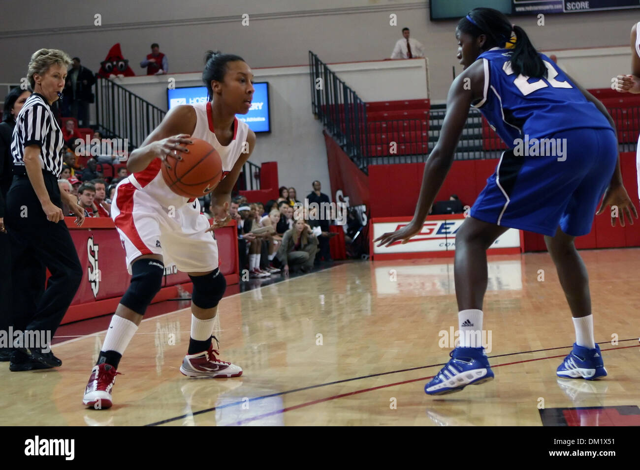 St Johns #1 Sky Lindsay looks for a pass around Seton Hall's #22 Terry ...