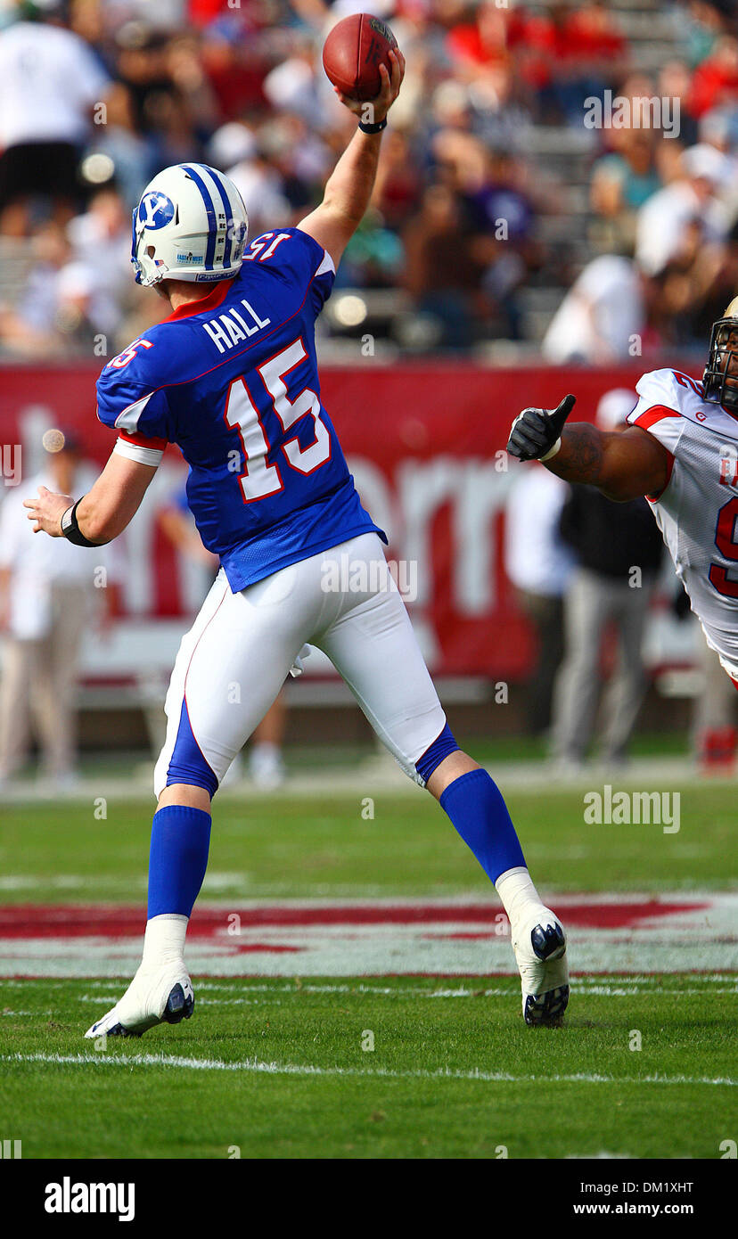 The West team's Max Hall #15 throws a pass down field during the first ...