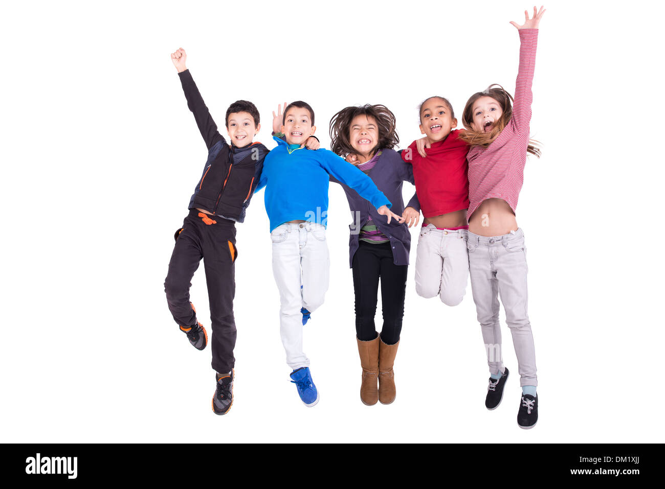 Group of children jumping isolated in white Stock Photo - Alamy