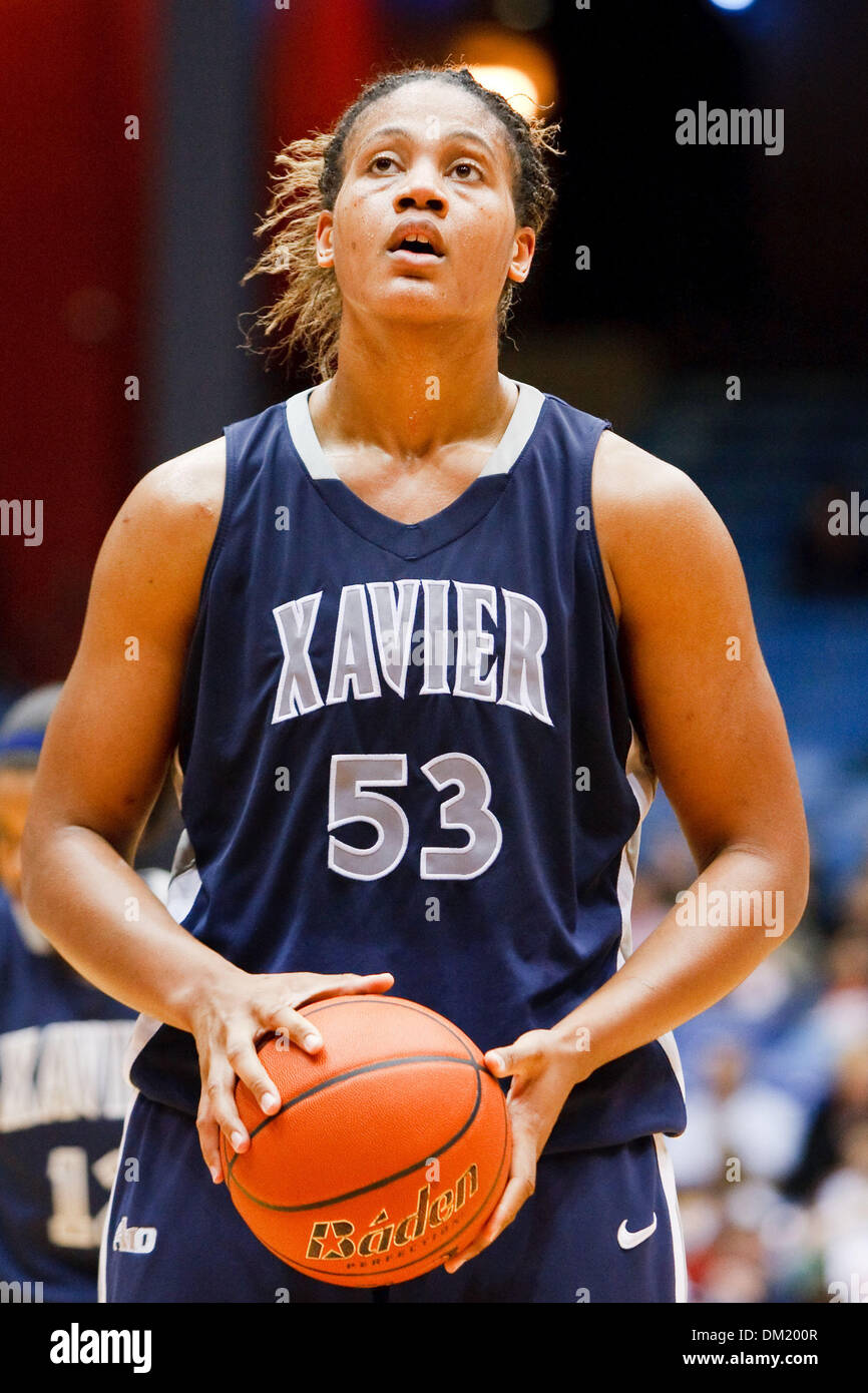 Xavier center Ta' Shia Phillips (53) prepares to shoot a free throw ...