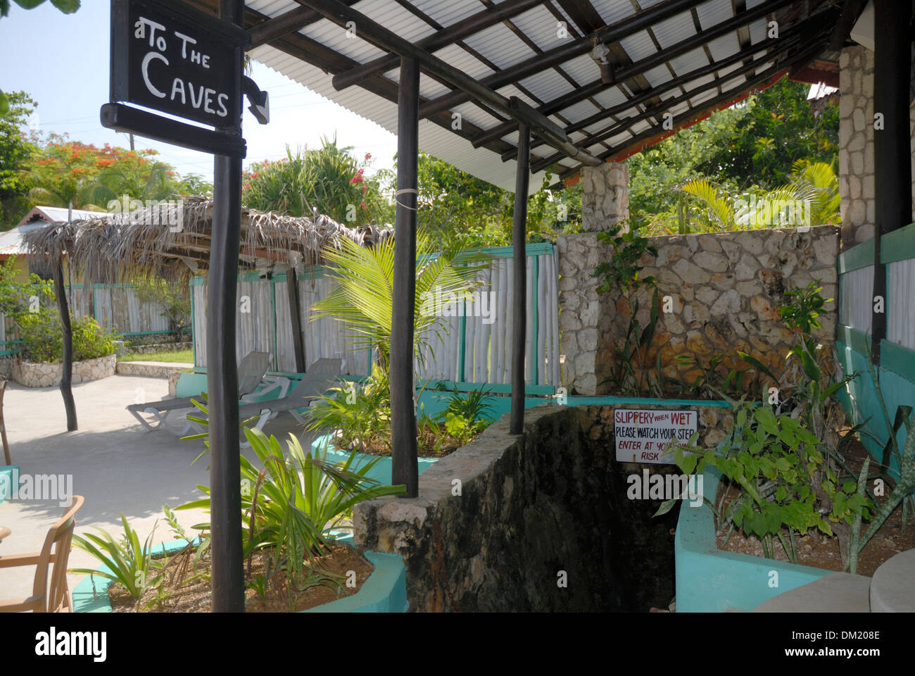 Sign Leading to Caves' Entrance Stairway at Xtabi Hotel/Restaurant at ...