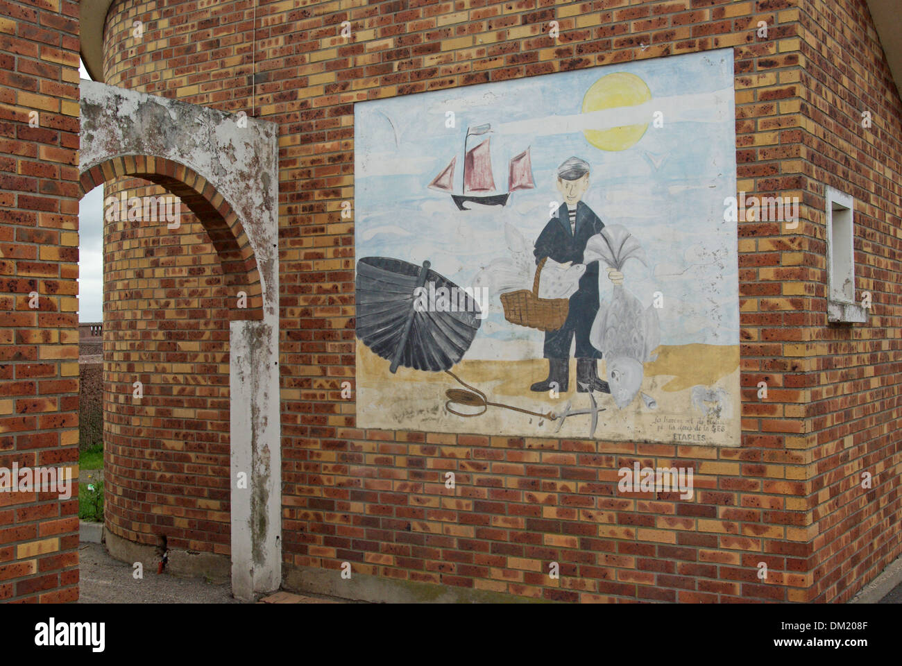 A mural depicting a fishing scene in the fishing port of Etaples ...