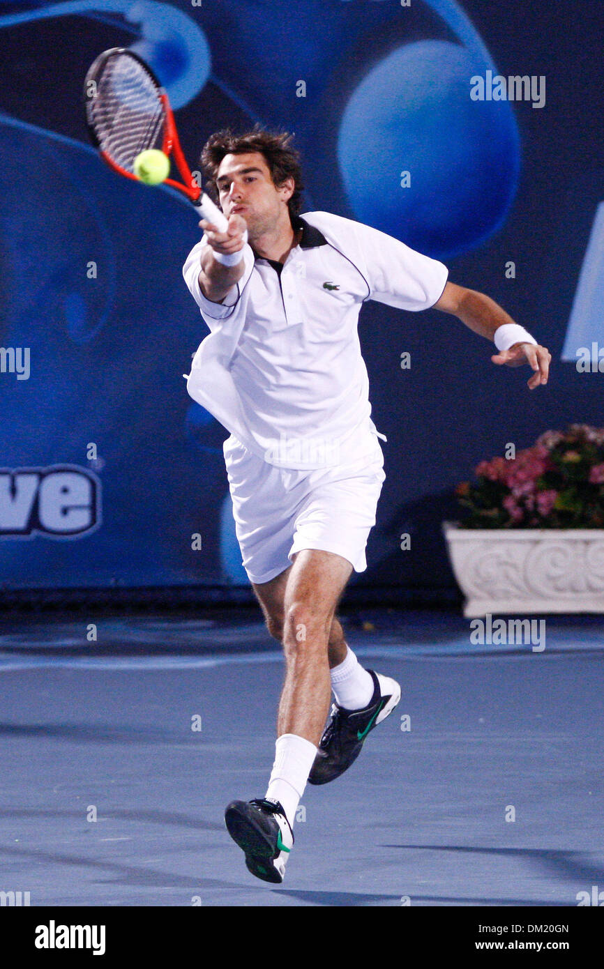 ATP Singles World Tour player Jeremy Chardy of France returns the ball ...