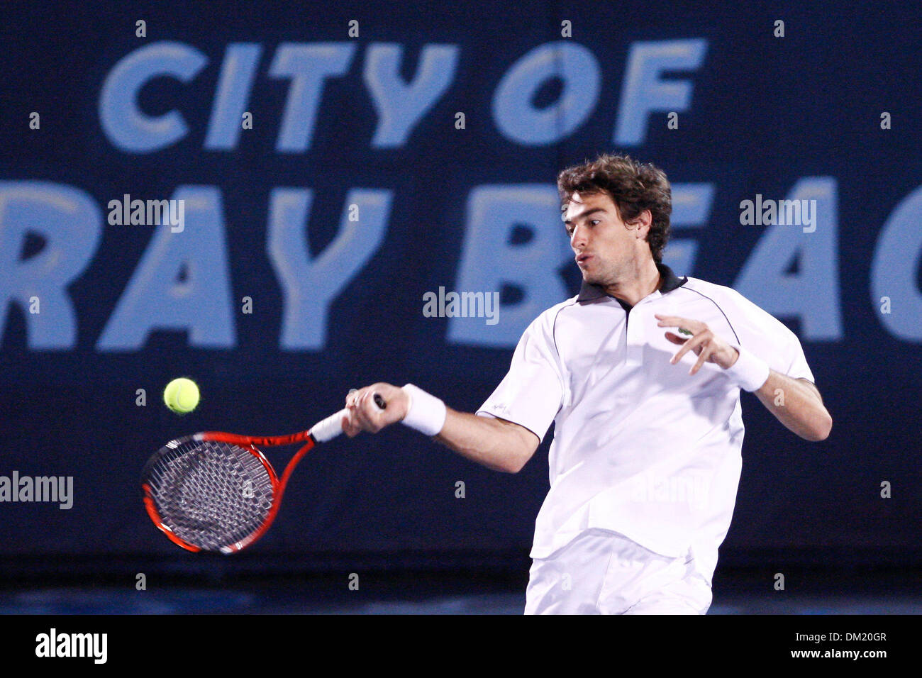ATP Singles World Tour player Jeremy Chardy of France returns the ball ...