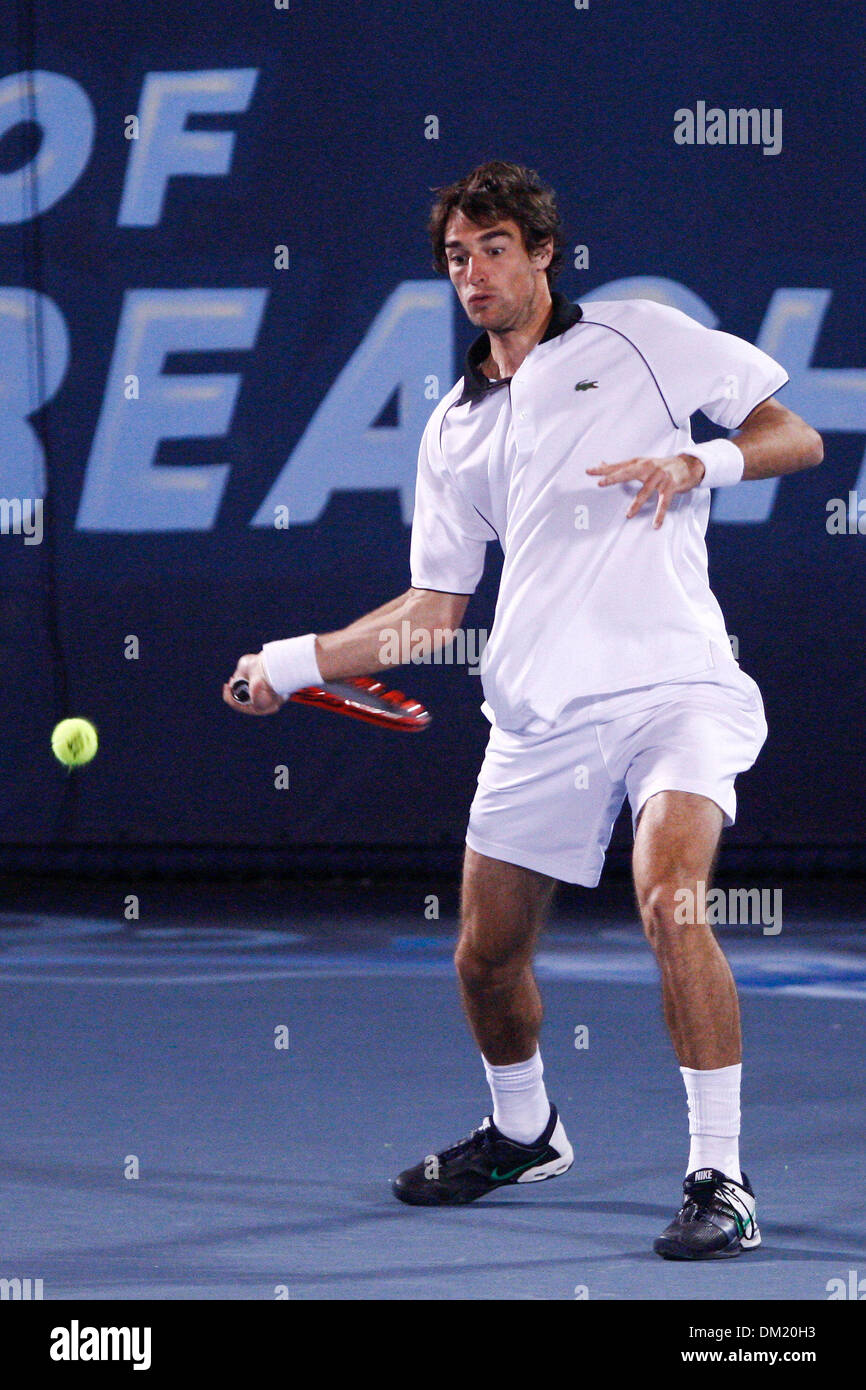 ATP Singles World Tour player Jeremy Chardy of France returns the ball ...