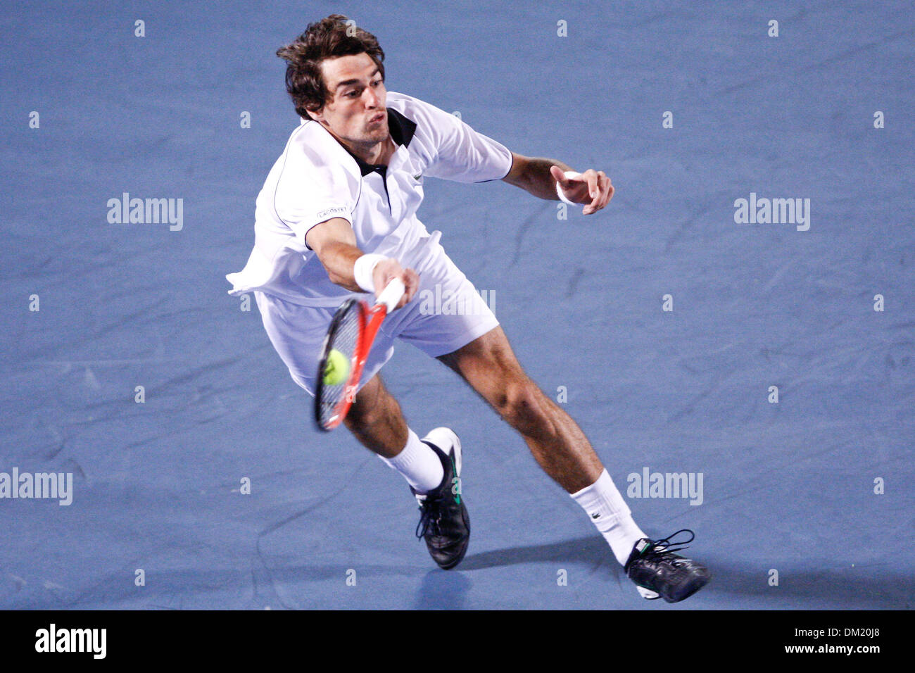 ATP Singles World Tour player Jeremy Chardy of France returns the ball ...