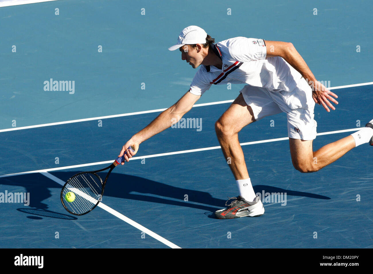 ATP Singles World Tour player Ivo Karlovic of Croatia returns the ball ...