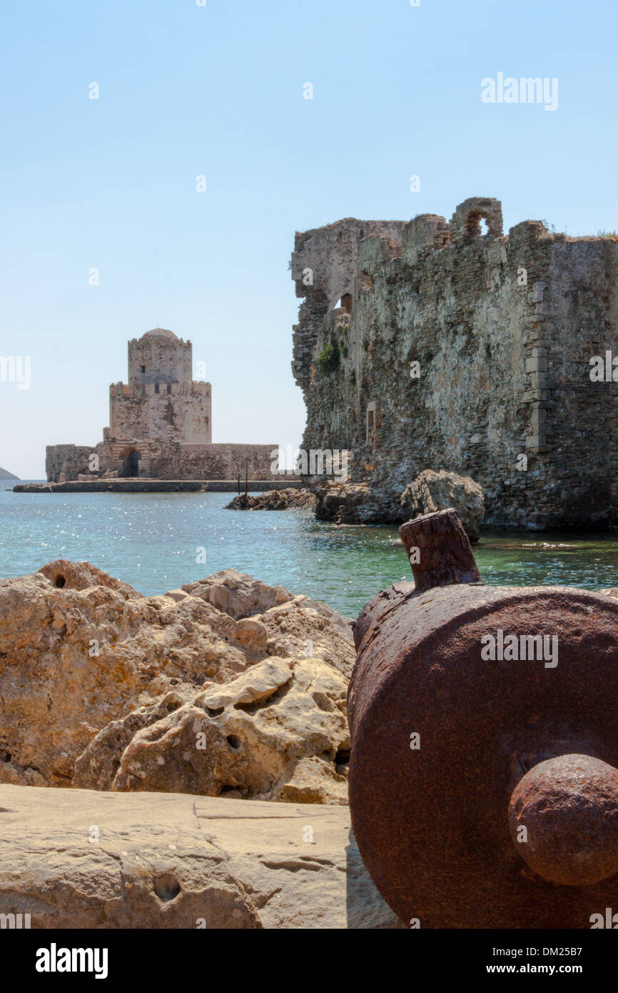 Chapel past Methoni Castle viewed from a cannon on the Chapel past ...