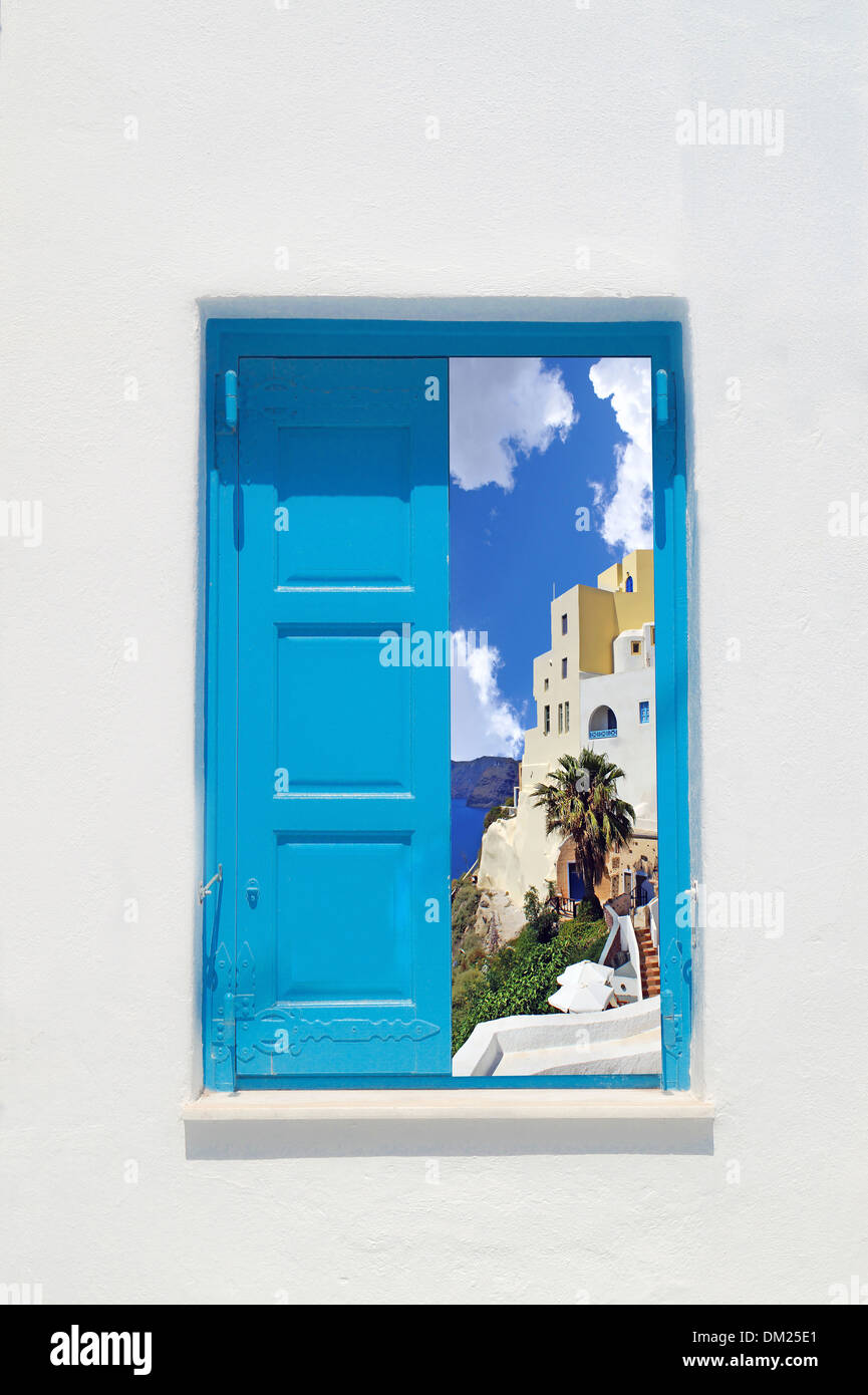 Traditional greek window on Sifnos island, Greece Stock Photo - Alamy