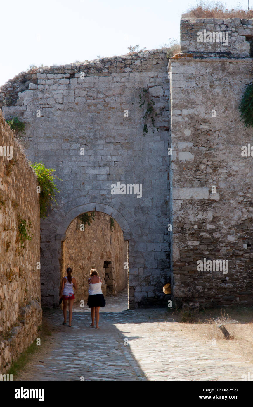 Walking inside the walls of Methoni Castle, Greece Stock Photo - Alamy