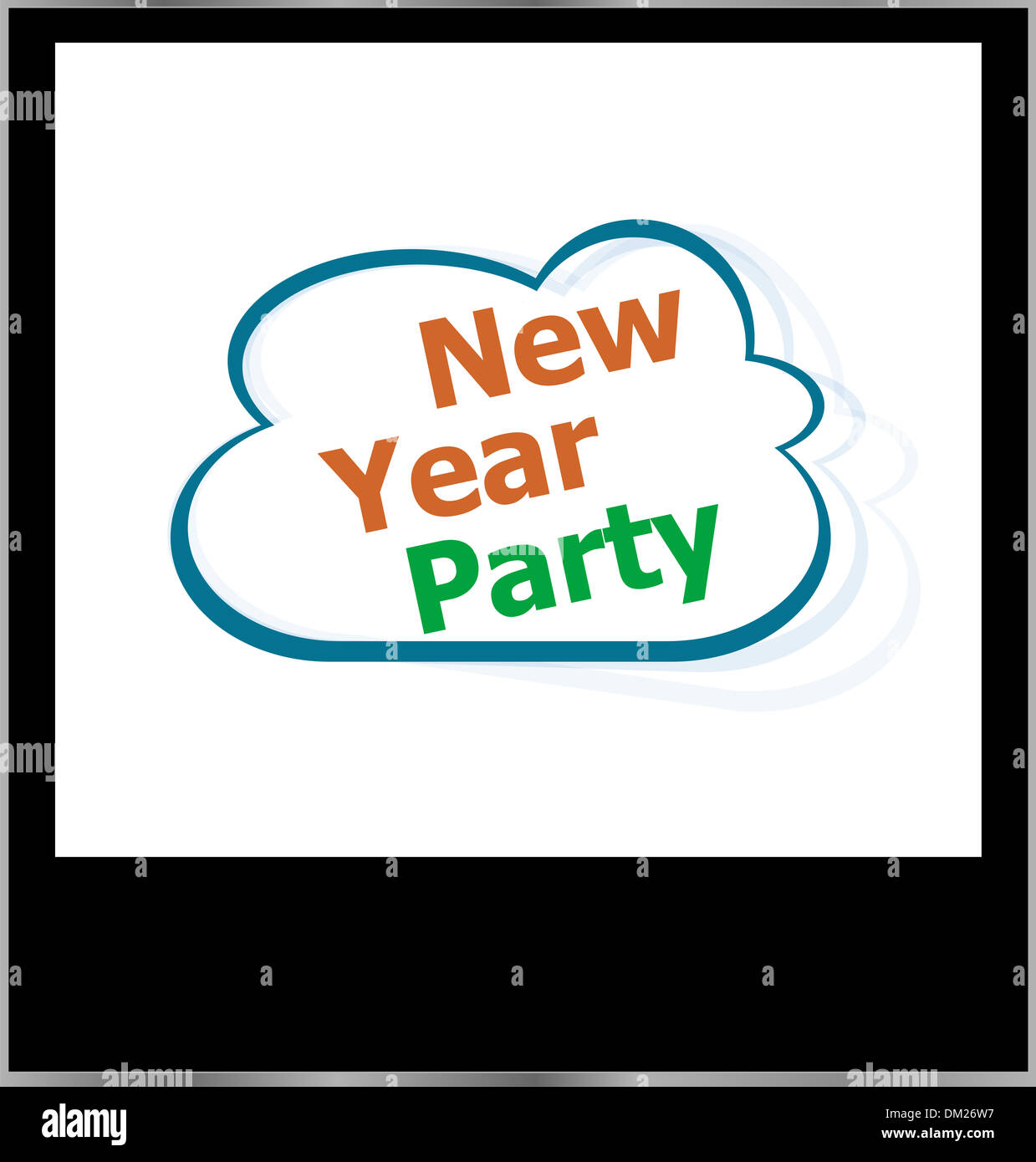new year party holidays word on cloud, isolated photo frame Stock Photo ...