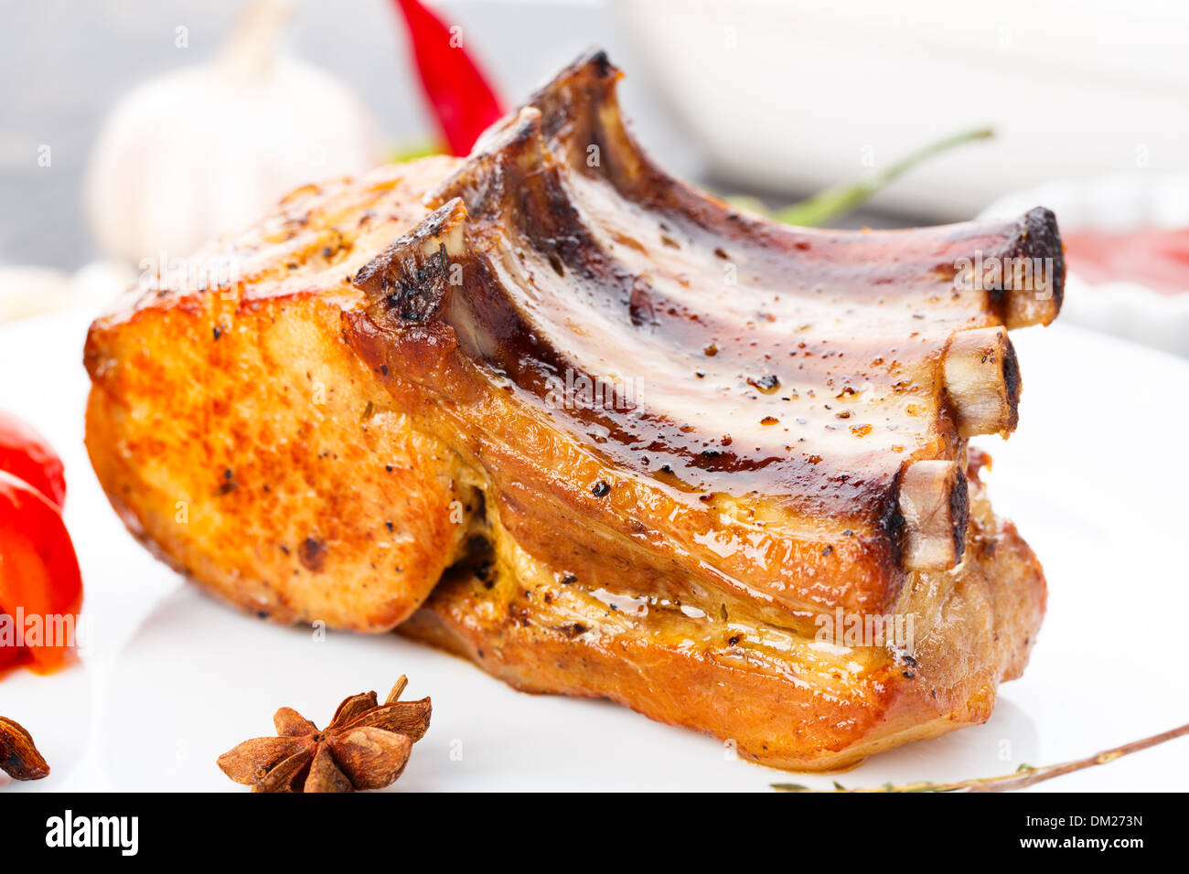 Baked pork rib chop Stock Photo - Alamy