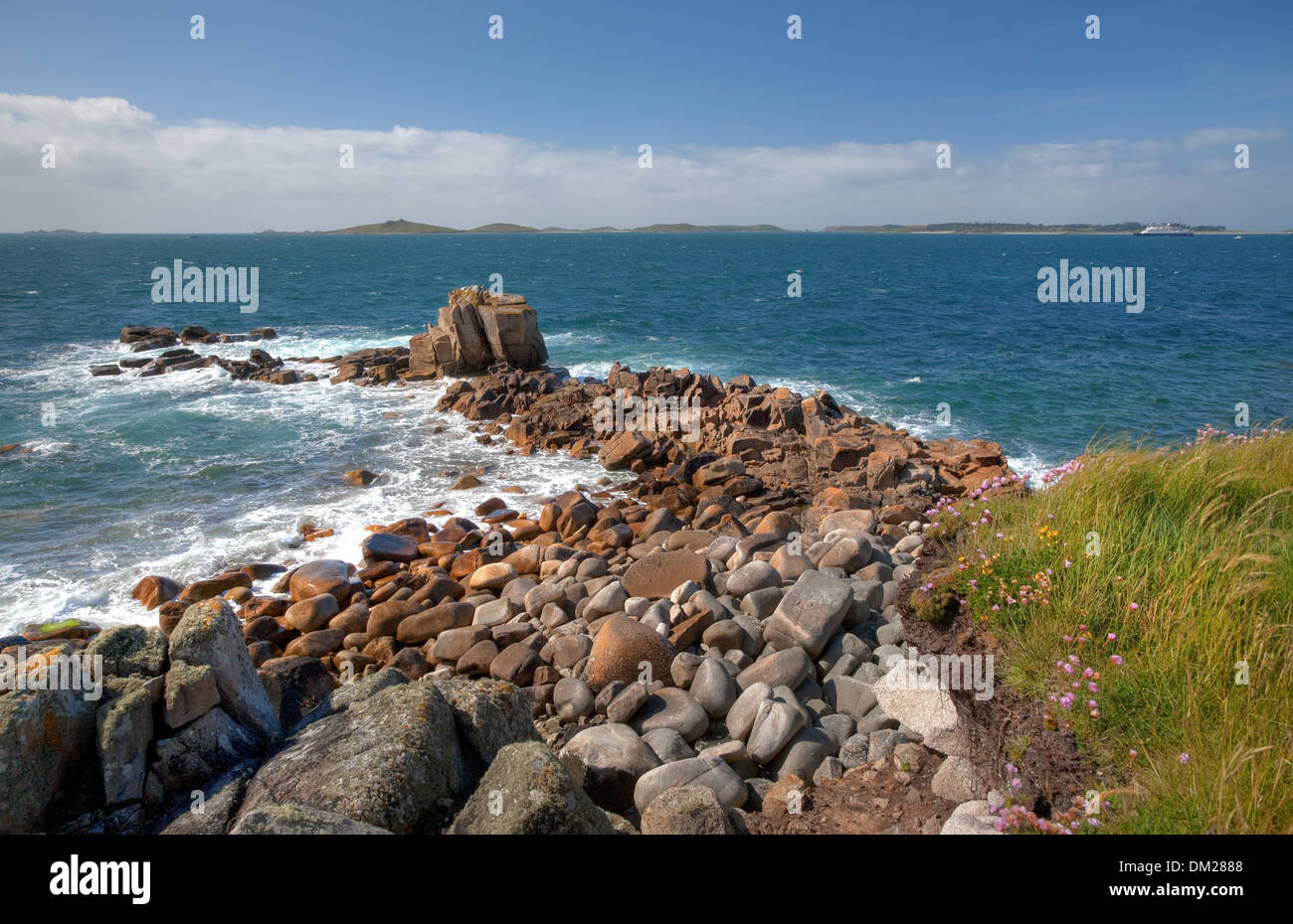 Giant pebbles scattered on the coastline of St Mary’s, Isles of Scilly ...