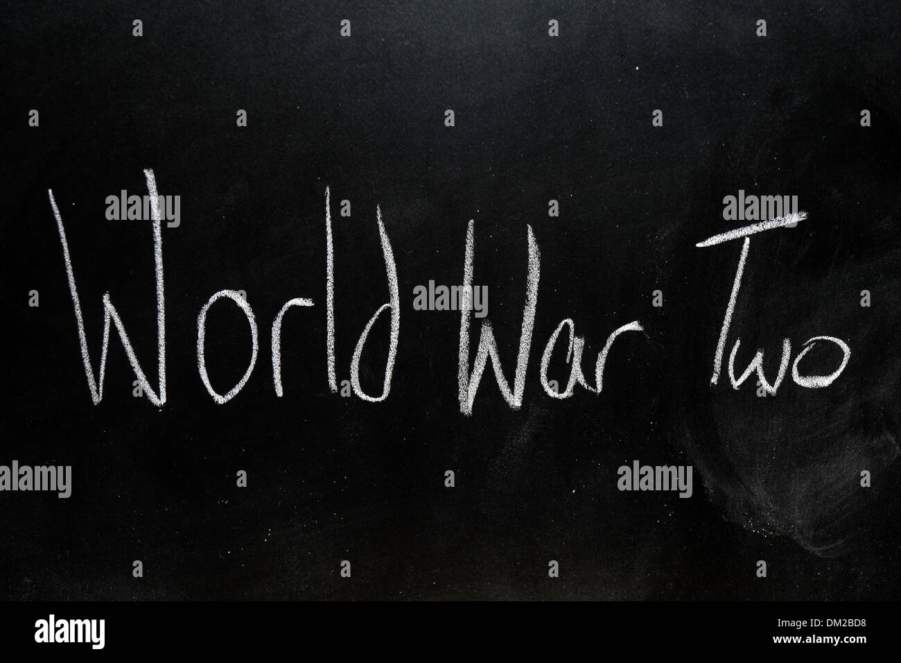 Close up of a blackboard with World War Two written on it in chalk ...