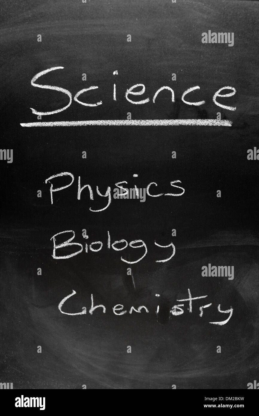 Close up of a blackboard with Science written on it in chalk Stock ...