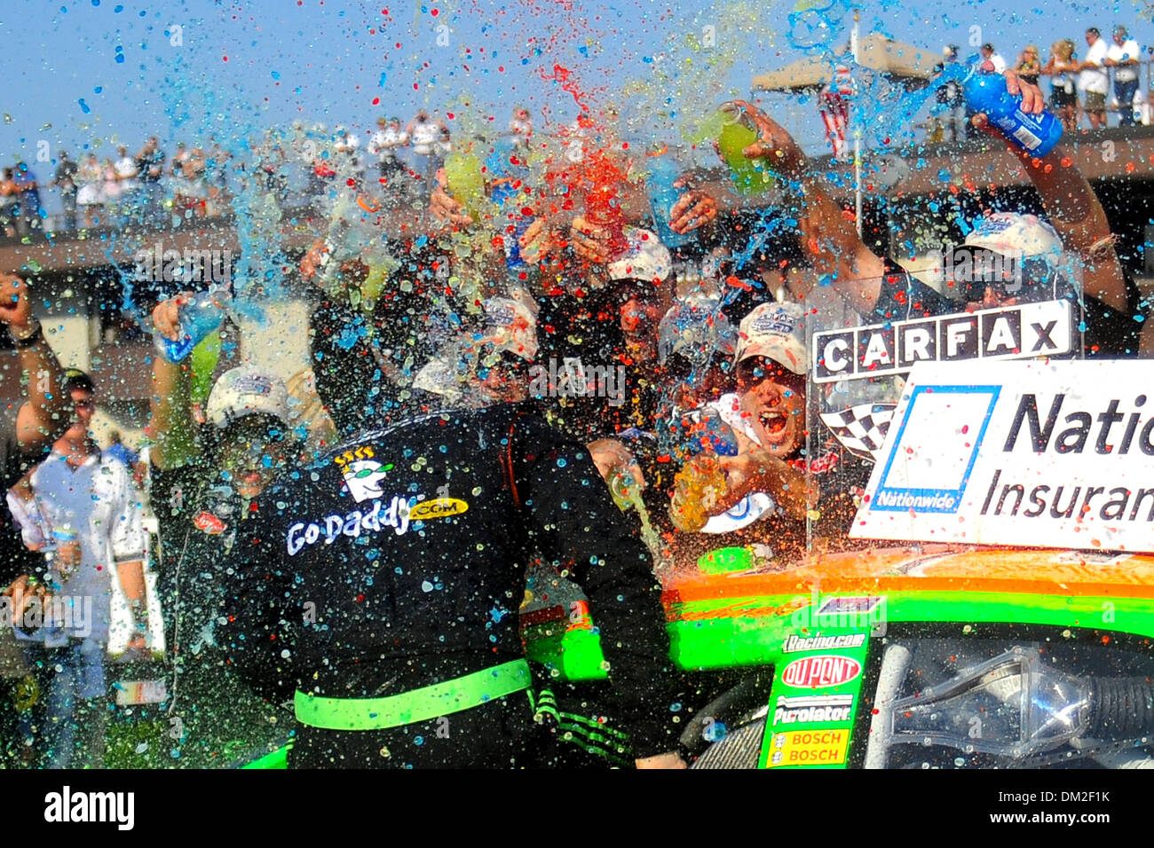 Gatorade flies as Brad Keselowski gets out of the GoDaddy.com Chevrolet ...