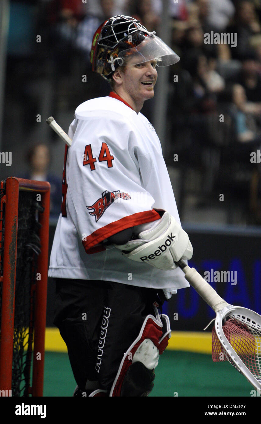 Boston Blazers goalie Anthony Cosmo (44) smiles during lacrosse game ...