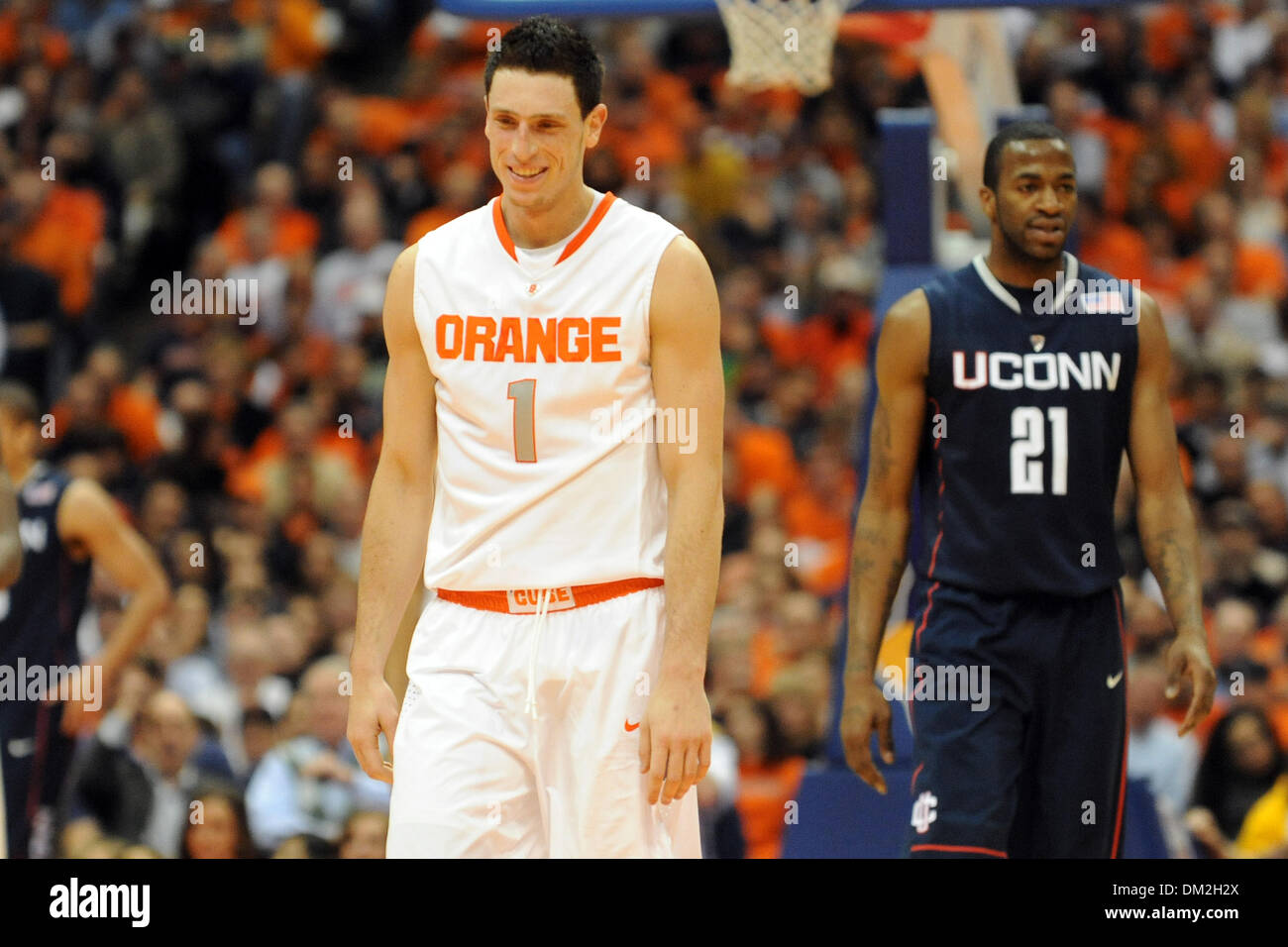 Syracuse guard Andy Rautins (1) walks back up court after an offensive ...