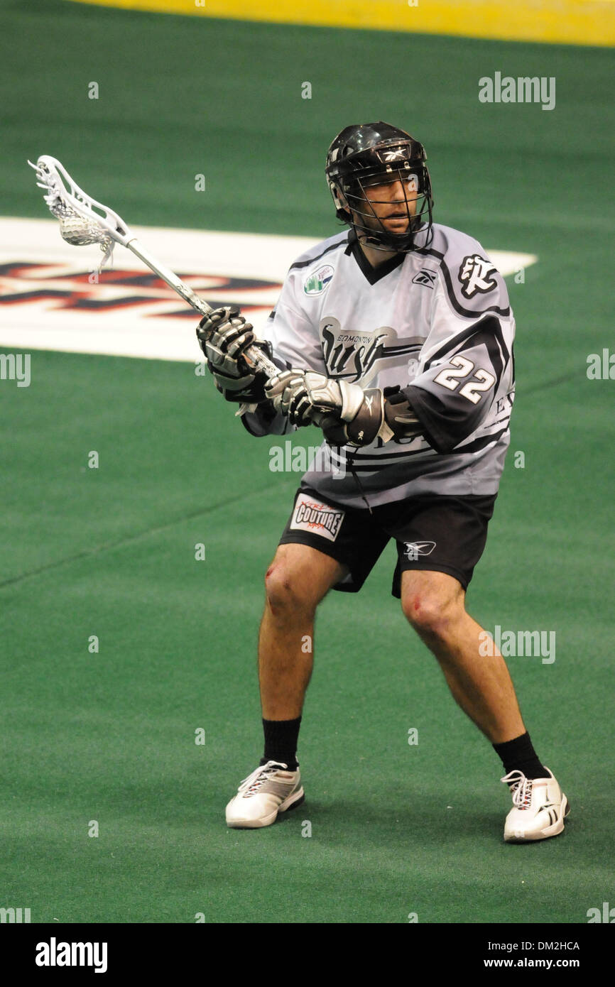 Edmonton Rush forward Ryan Powell (22) looks to take a shot during a ...