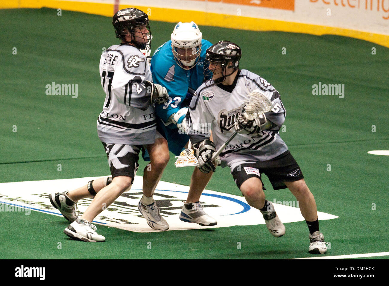 Edmonton Rush forward Corey Small (45) gets past Rochester Knighthawks ...