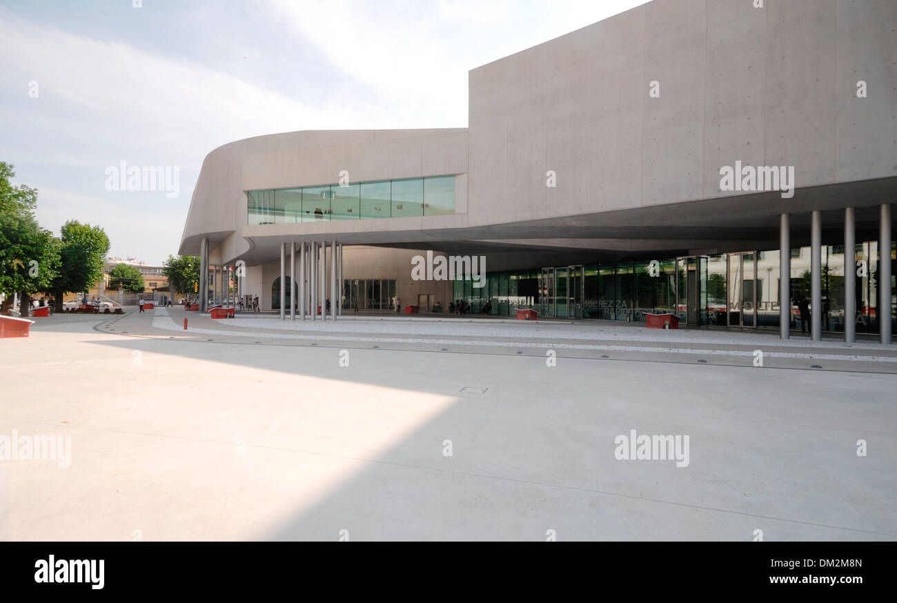 Maxxi, Rome, Italy. Architect: Zaha Hadid, 2009. View from the plaza ...
