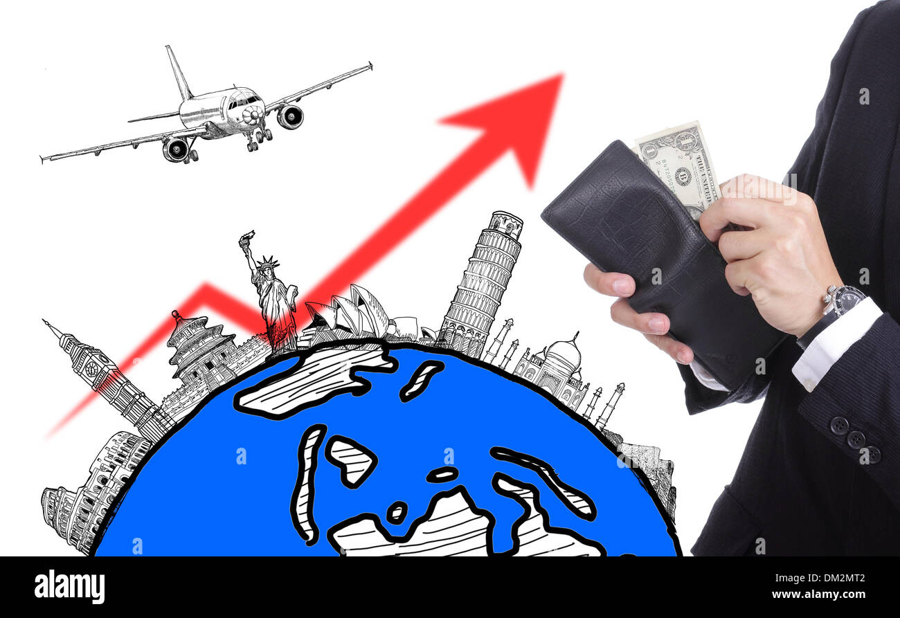 Airplane travel in the world ,around the global with sketch drawing ...