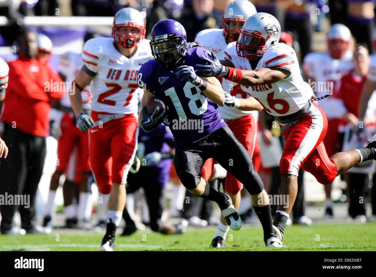 TCU RB Ryan Christian (18) breaks the tackle as the New Mexico Lobos ...