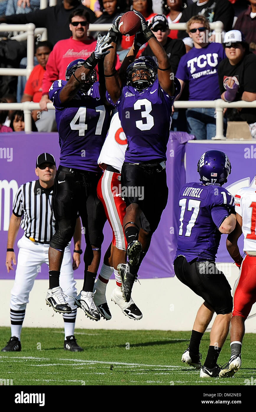TCU DB Tejay Johnson intercepts the ball just before the half as the ...