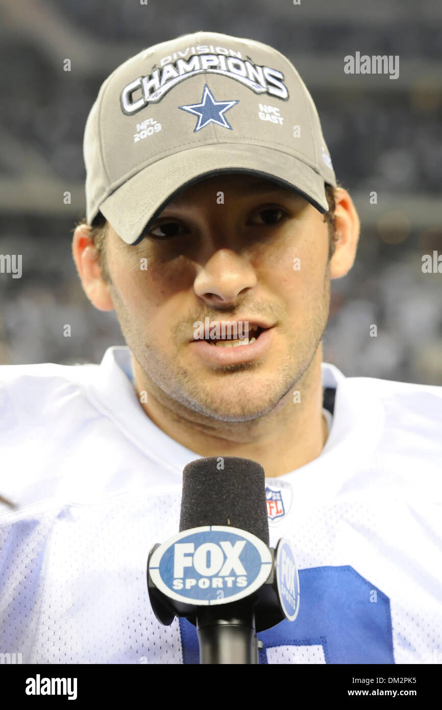 Dallas Cowboys quarterback Tony Romo (9) in the post game interview ...