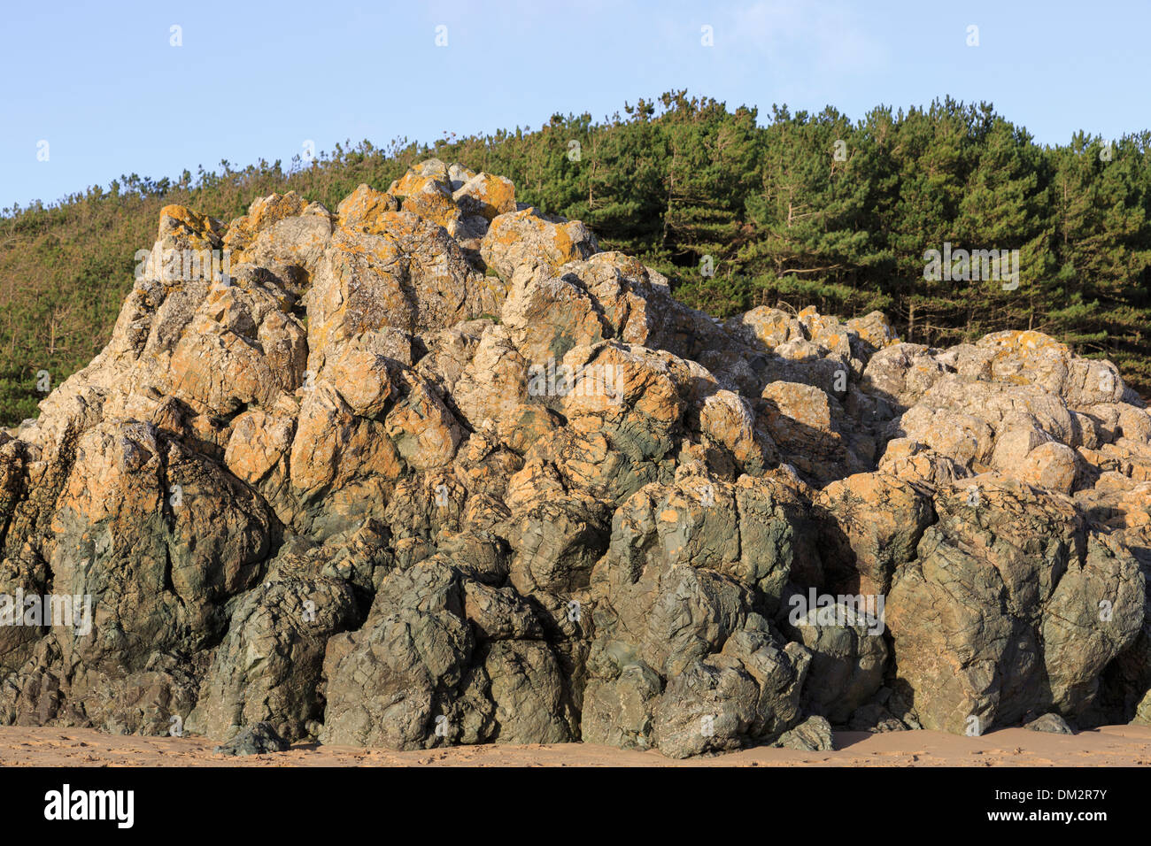 Basaltic Pillow lava rocks exposed on beach in island Geopark at Stock ...