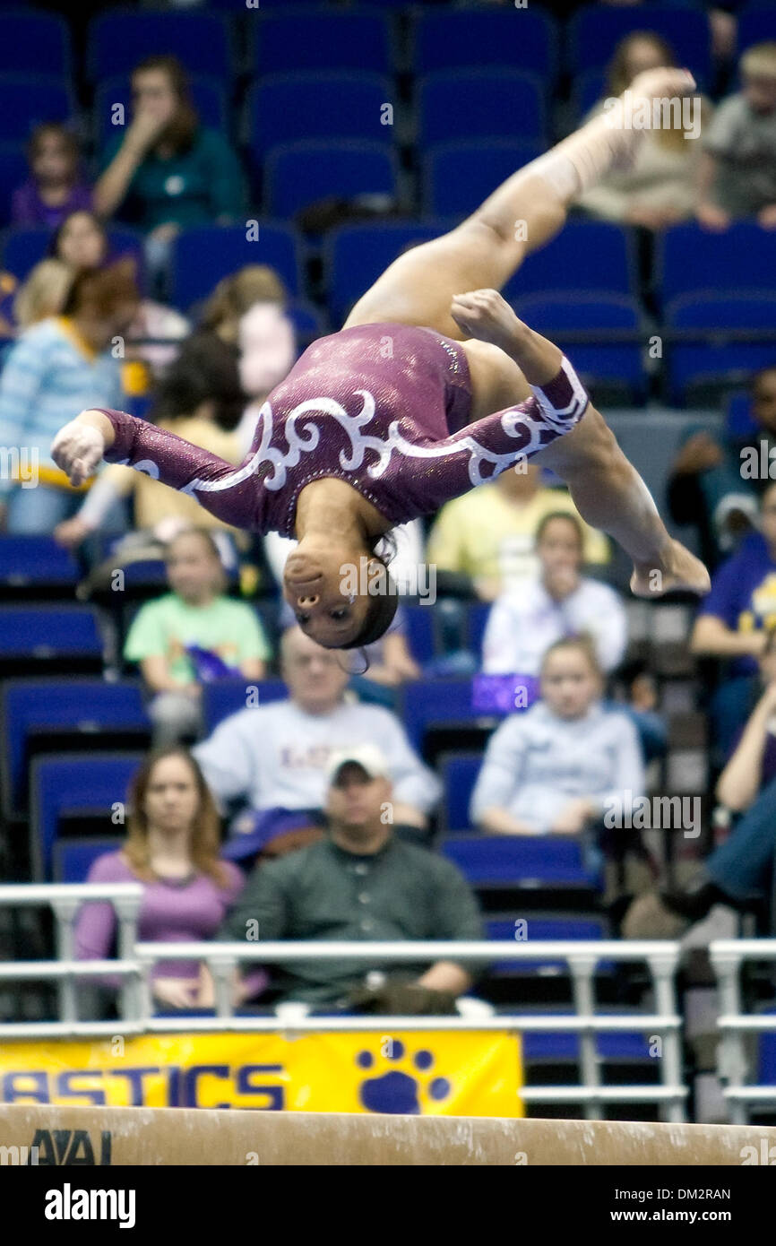 Alabama at LSU; Alabama's Morgan Dennis performs the balance beam ...