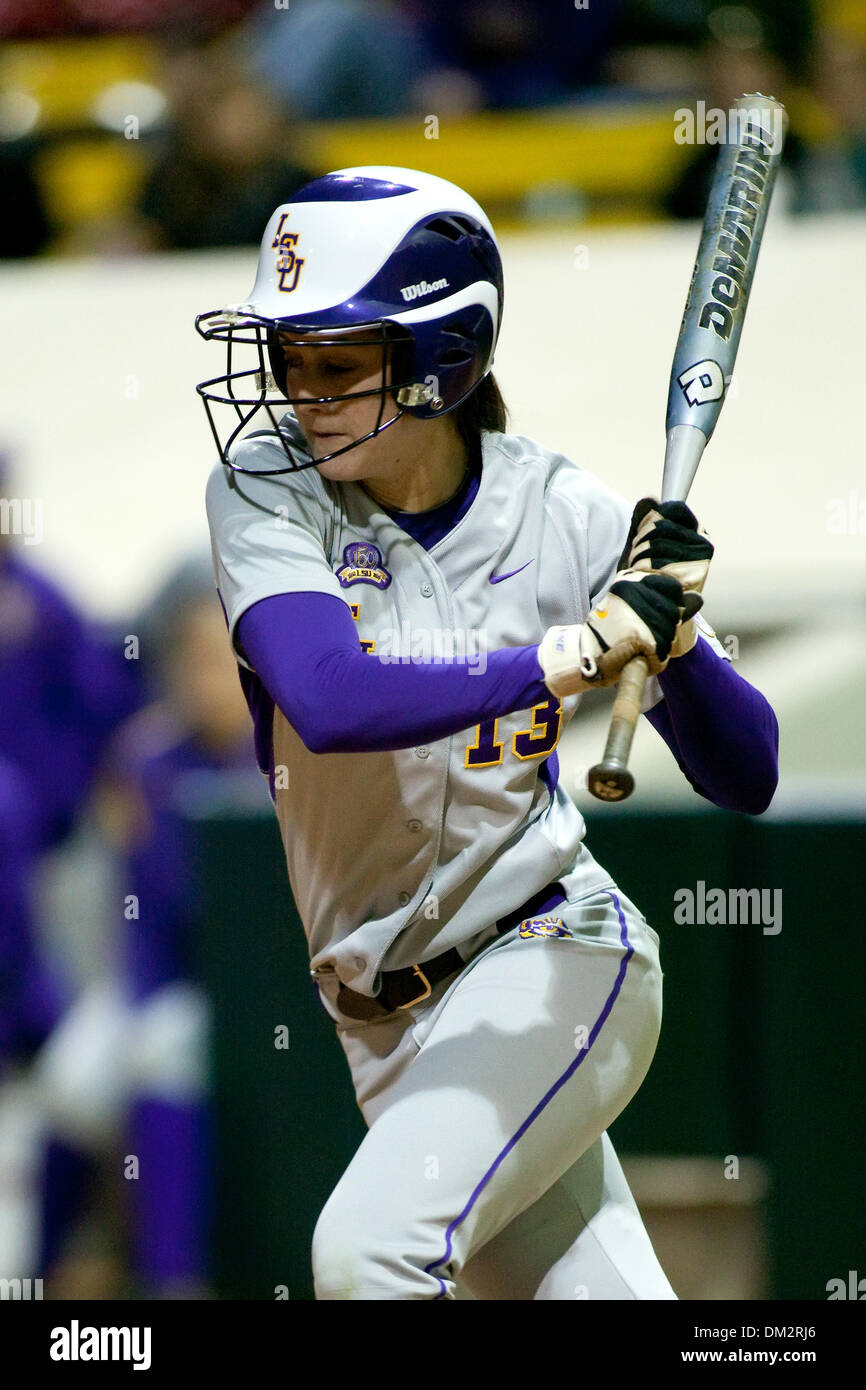 Louisiana-Monroe at LSU; LSU outfielder Katie Guillory tries to slap a ...
