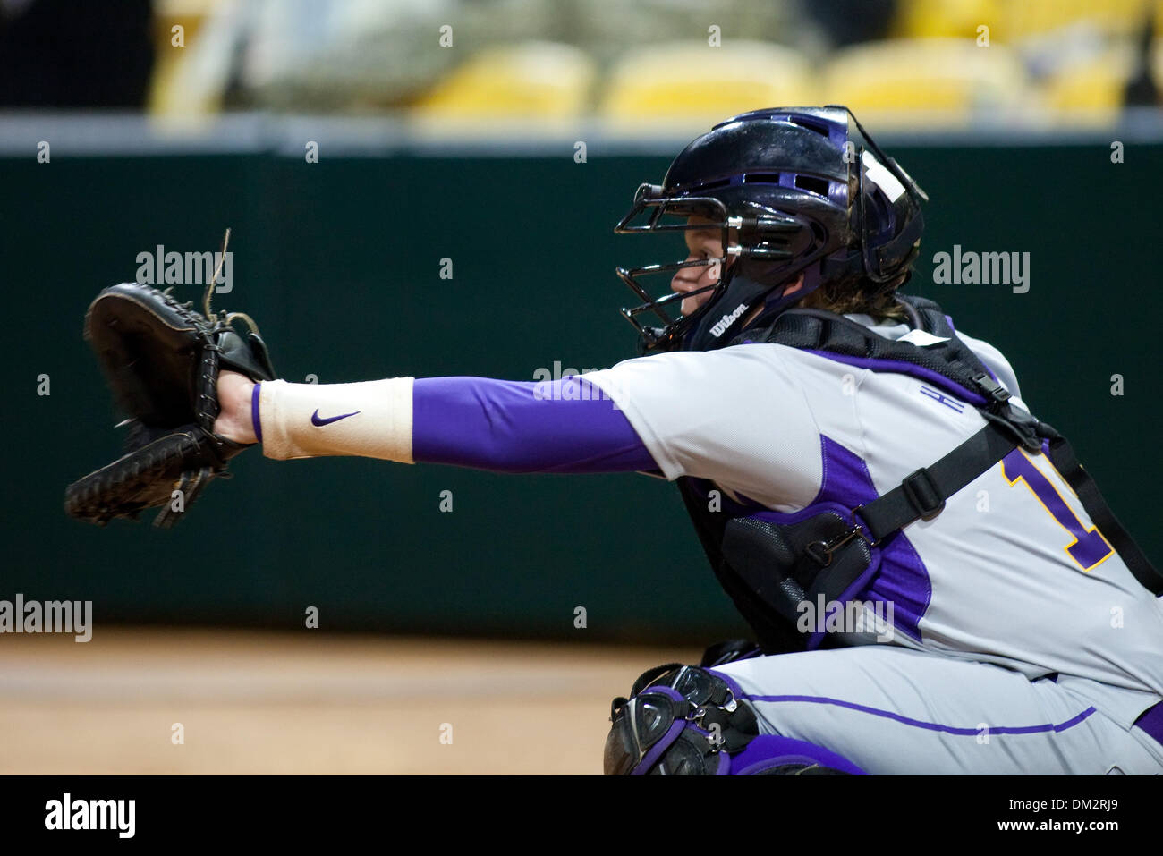 Louisiana-Monroe at LSU; LSU catcher Lauren Houston awaits a pitch from ...