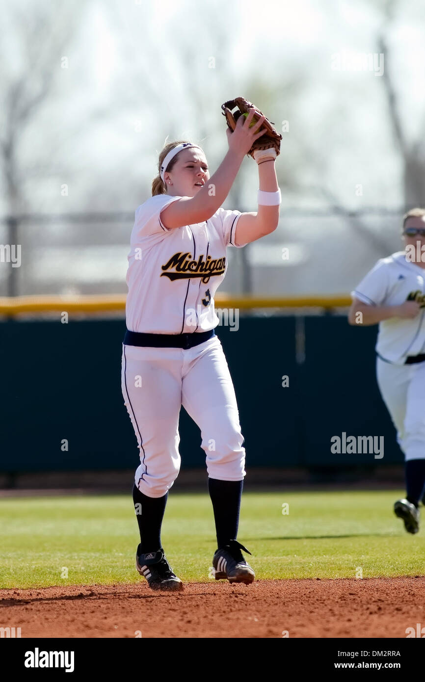 Centenary at LSU; Michigan shortstop Amanda Chidester catches a fly ...