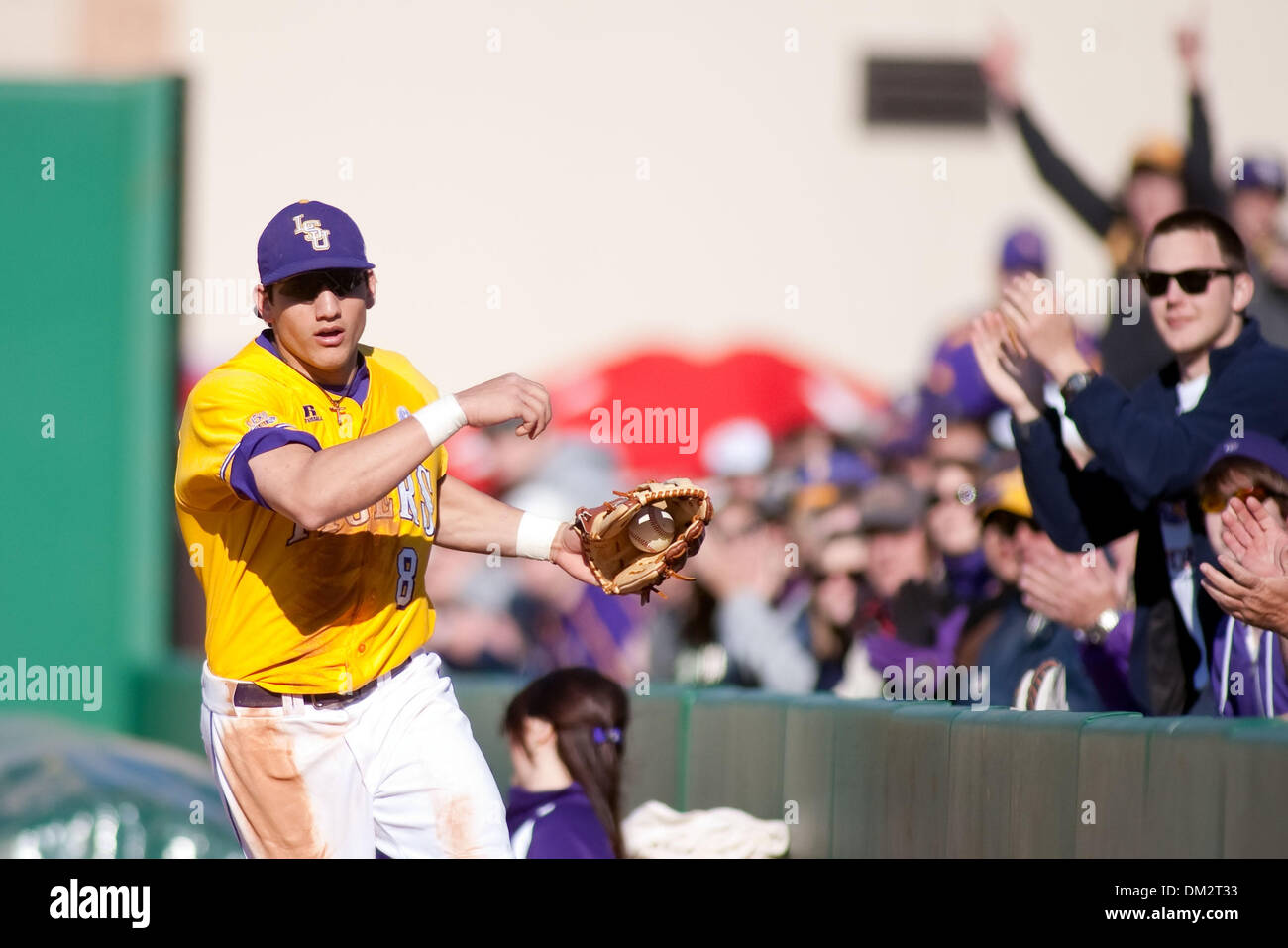 William & Mary at LSU; LSU outfielder Mikie Mahtook (8) catches a fly ...