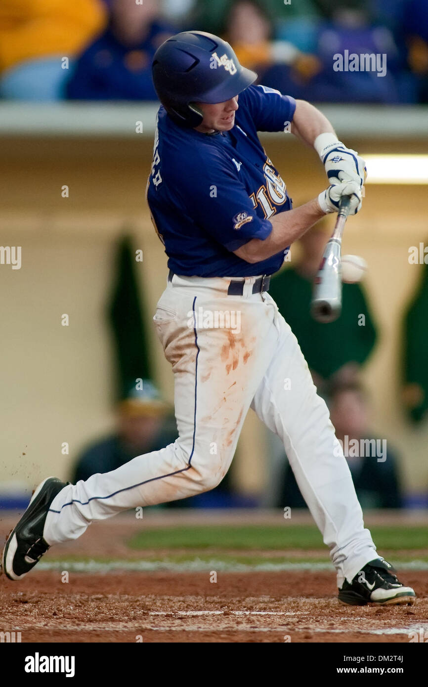 William & Mary at LSU; LSU infielder Tyler Hanover (11) hits a pitch ...