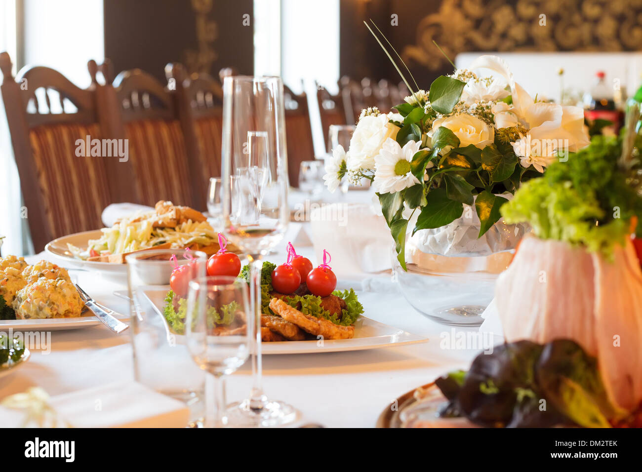 Serving table prepared for event party or wedding Stock Photo - Alamy