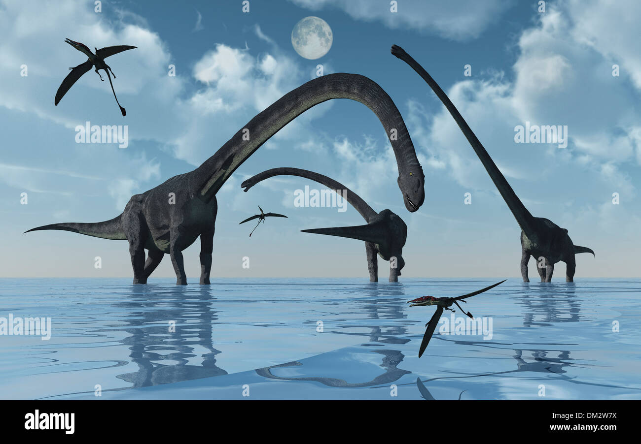 A Group Of Sauropod Omeisaurus Feeding Stock Photo - Alamy
