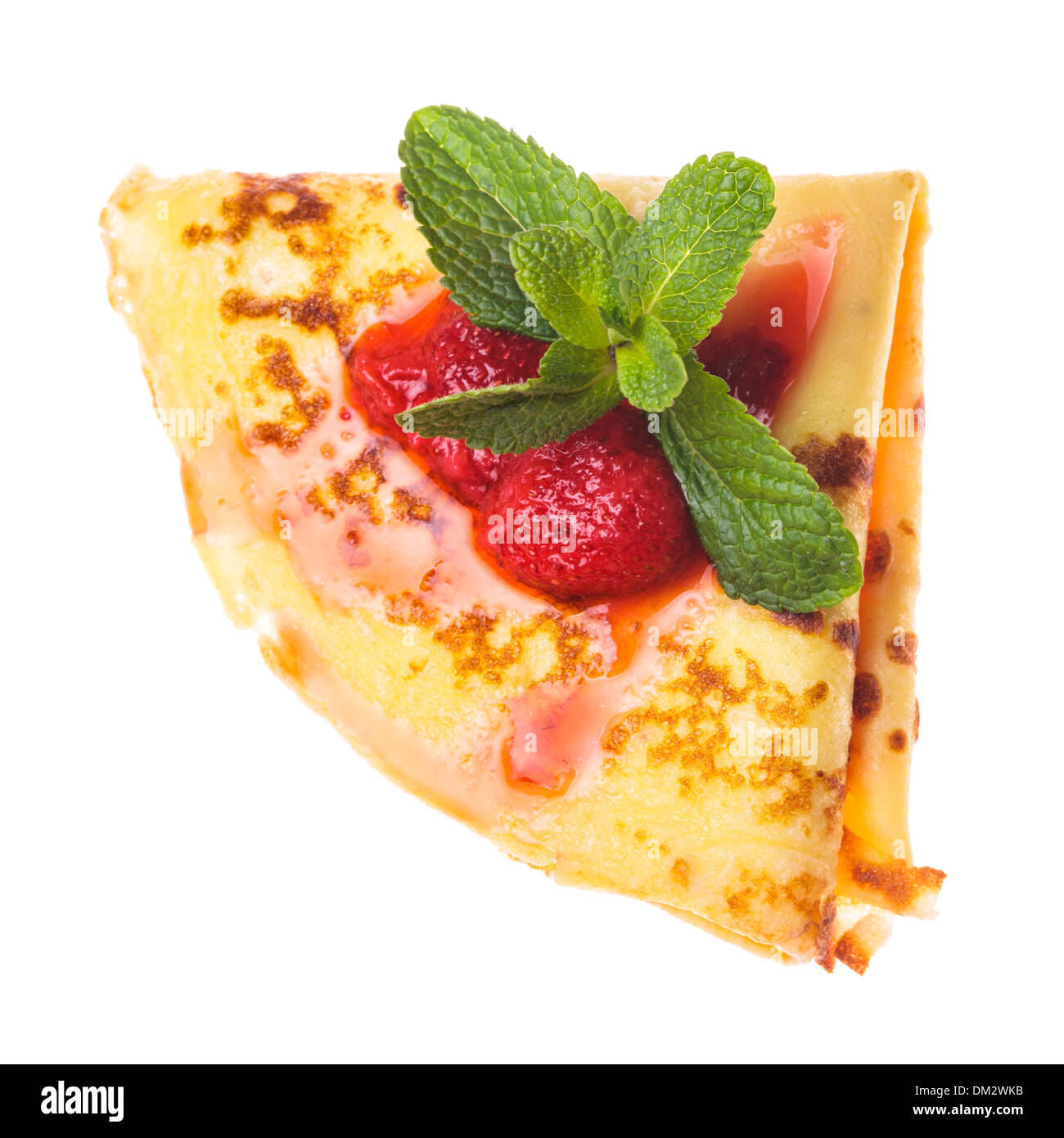 One crepe with strawberry jam and mint isolated on white background ...