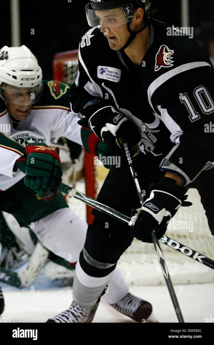 San Antonio Rampage Left Wing Stefan Meyer (10) tries to pass the puck ...