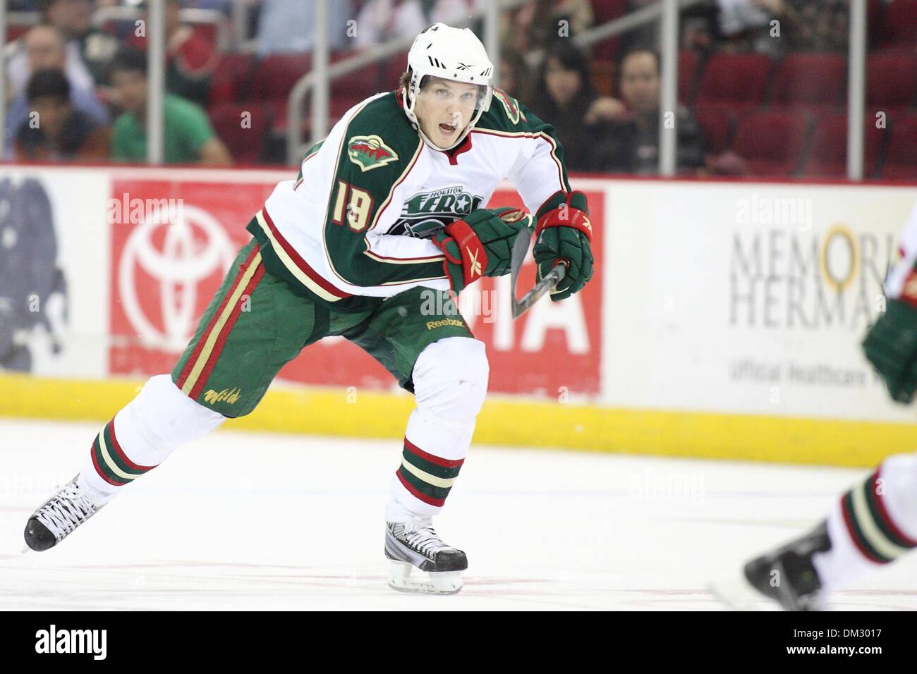Houston Aeros Right Wing Danny Irmen (19) sprints in into the corner as ...