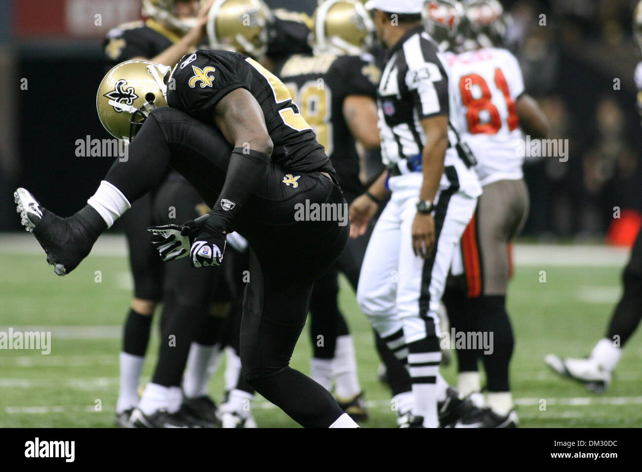 27 December 2009: Saints Linebacker Anthony Waters (59) celebrates ...