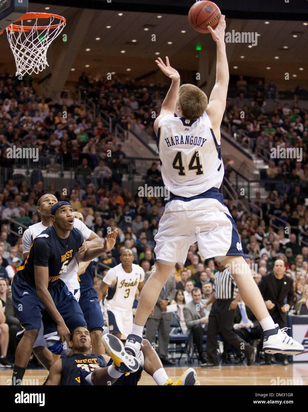 Notre Dame Forward Luke Harangody (44) and West Virginia Forward ...