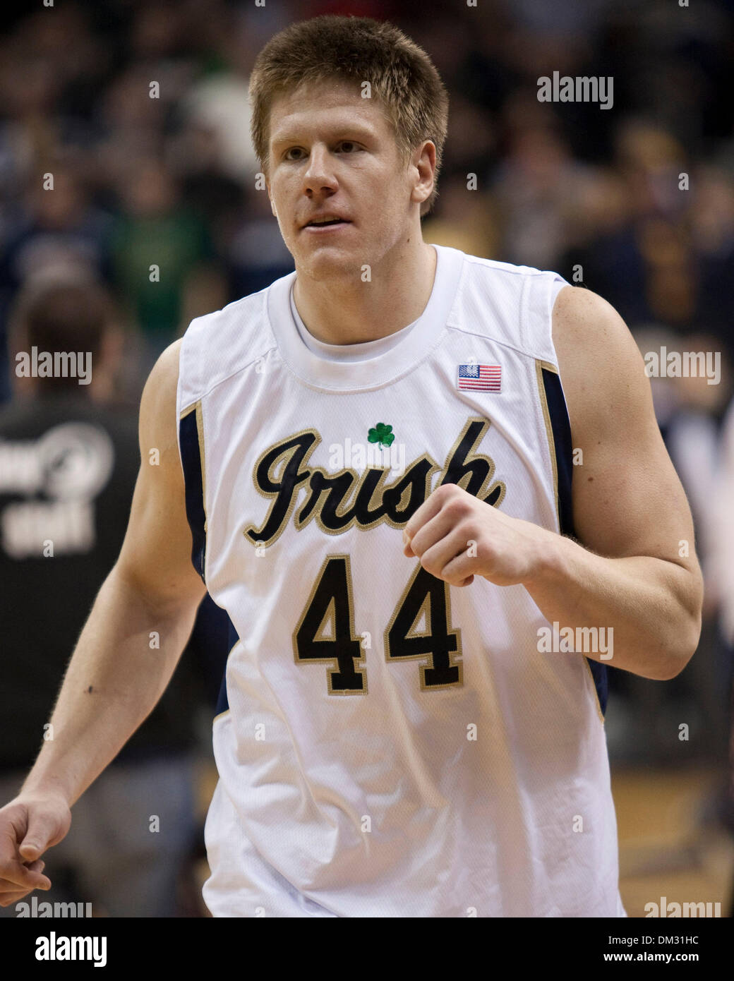 Notre Dame Forward Luke Harangody (44) happy with victory after game ...