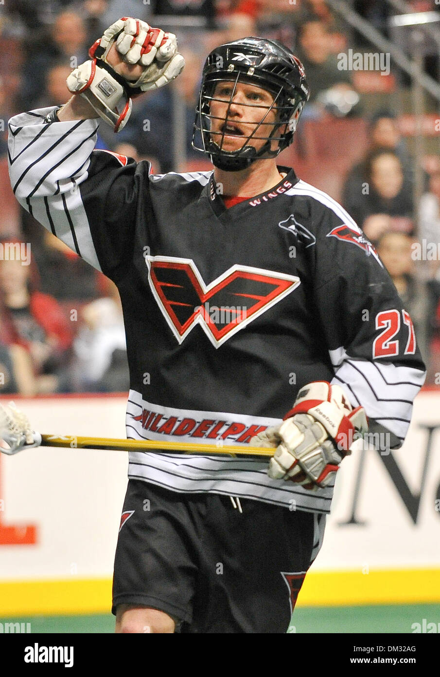 Philadelphia Wings Forward Mat Giles #27 celbrates a goal.The Mammoth ...