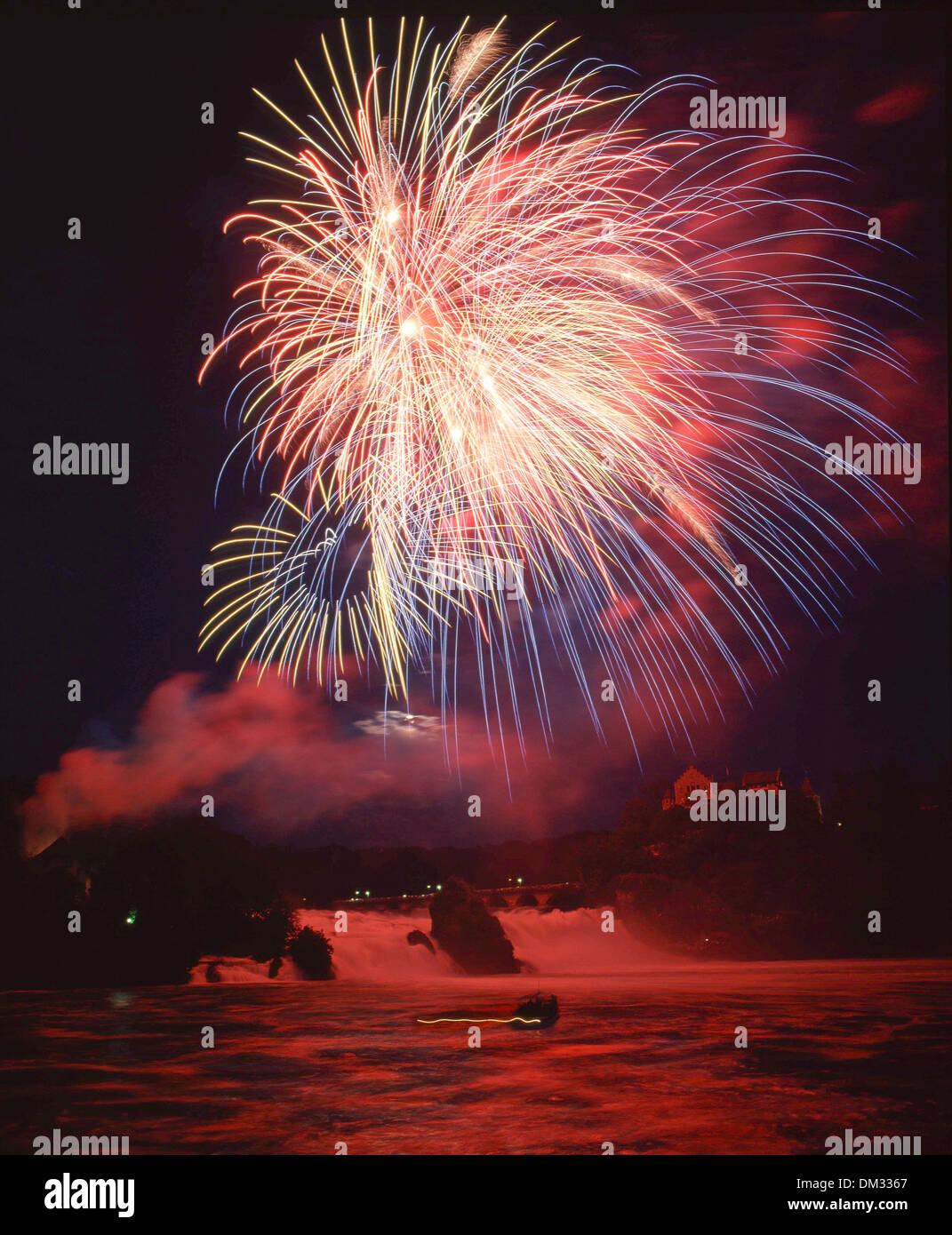 Switzerland Europe event light 1. of August fireworks river flow brook ...